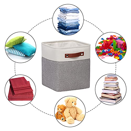 Kntiwiwo Fabric Storage Cubes 10.5”x10.5”x11” Cube Storage Bins for Closet Organizers and Storage Shelves Foldable Storage Bin with Handles, Set of 6, Grey