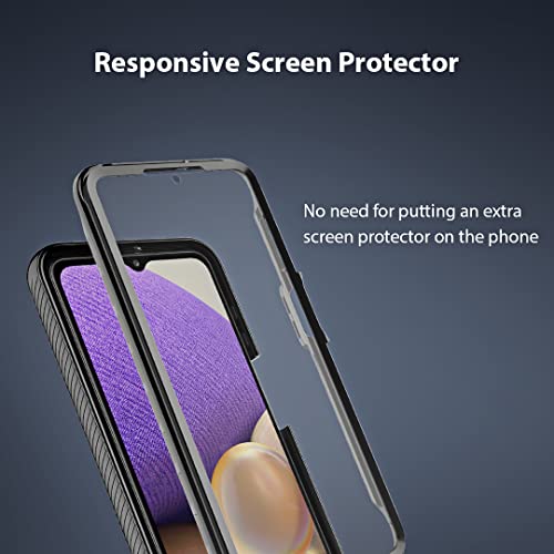 HATOSHI Samsung Galaxy A32 5G Case with Built in Screen Protector, [Military-Grade] Full-Body Shockproof Heavy Duty Protection Crystal Clear Back Protective Phone Case Cover for Samsung A32, Black