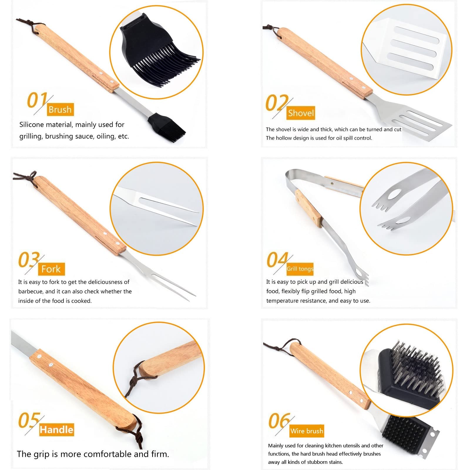CYXI 5PCS BBQ Grill Tools Set,Grill Accessories,Portable Grilling Utensil Kit,Grilling and Camping Cooking Utensils Set for The Outdoors Travel, Picnics, RVs, Camping, BBQs, Parties