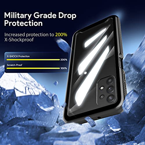 HATOSHI Samsung Galaxy A32 5G Case with Built in Screen Protector, [Military-Grade] Full-Body Shockproof Heavy Duty Protection Crystal Clear Back Protective Phone Case Cover for Samsung A32, Black