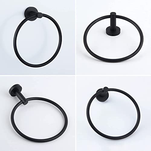 Angle Simple Double Towel Hook Matte Black Bundle with Swivel Towel Ring, Modern Bathroom Accessories