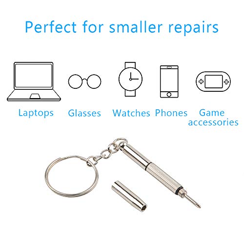 10 Pack Mini Screwdriver Keychain,YuCool 3 in 1 Mini Stainless Steel Eyeglass Repair Tool Kit with 10 Pairs 15mm Silicone Eyeglass Nose Pads,1 Pack Tweezer and 1 Pack Wipe Cloth(22 Pack In Total)
