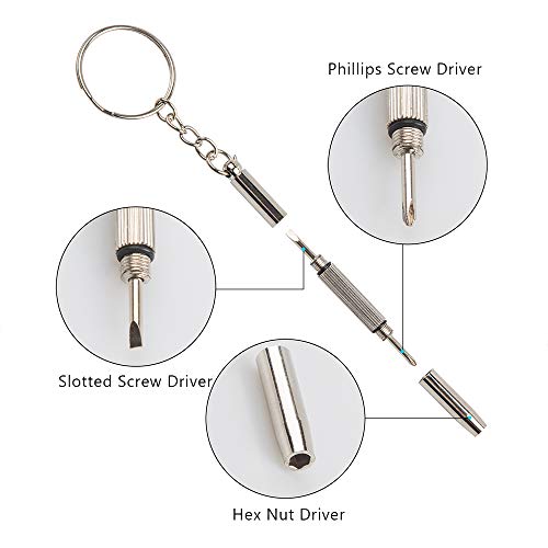 10 Pack Mini Screwdriver Keychain,YuCool 3 in 1 Mini Stainless Steel Eyeglass Repair Tool Kit with 10 Pairs 15mm Silicone Eyeglass Nose Pads,1 Pack Tweezer and 1 Pack Wipe Cloth(22 Pack In Total)
