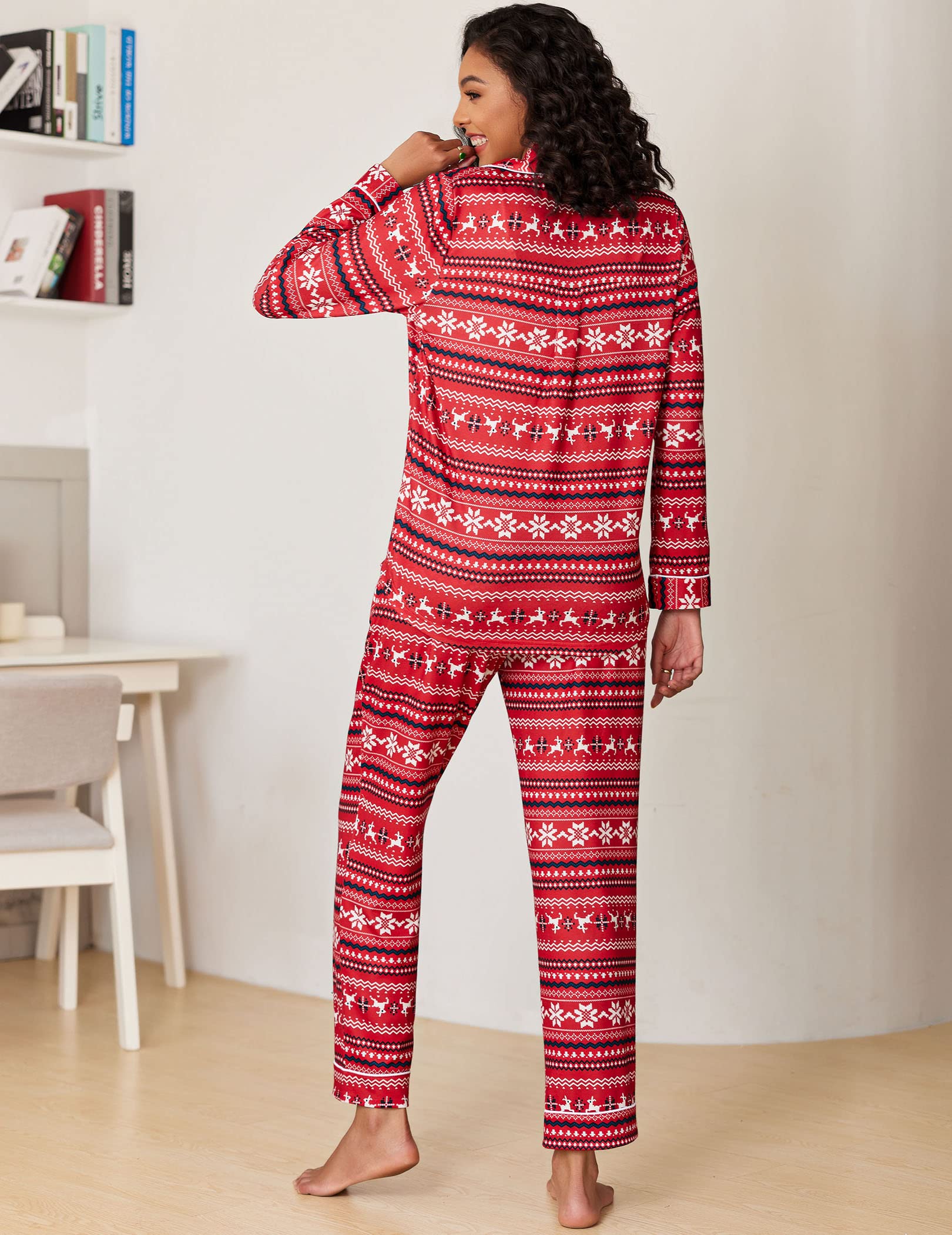 Ekouaer Pajama Set for Women Soft Button Down Top Sleep Sets Soft Cotton Sleepwear Christmas for Mom and Me Small,Christmas Pattern