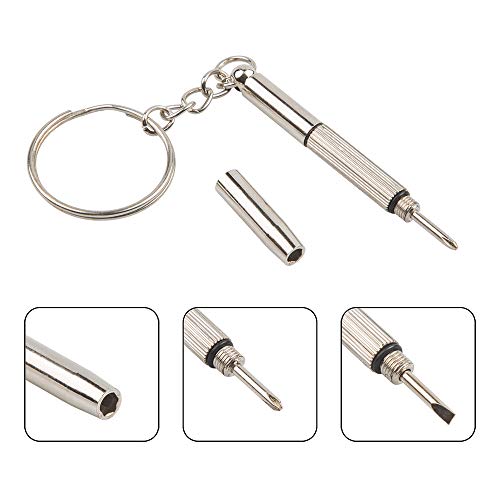 10 Pack Mini Screwdriver Keychain,YuCool 3 in 1 Mini Stainless Steel Eyeglass Repair Tool Kit with 10 Pairs 15mm Silicone Eyeglass Nose Pads,1 Pack Tweezer and 1 Pack Wipe Cloth(22 Pack In Total)