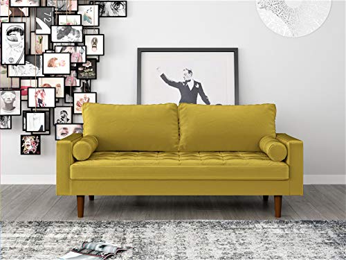 US Pride Furniture NS5459-S Caladeron Mid-Century Modern Sofa in Soft Velvet, Goldenrod