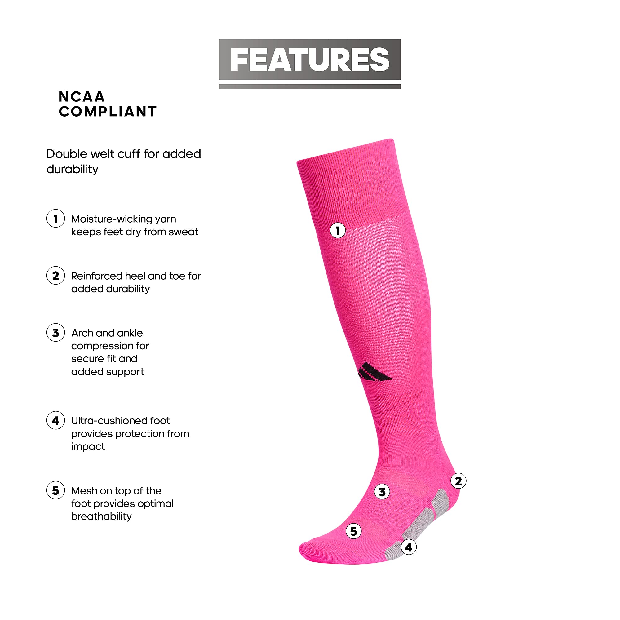 adidas Utility All Sport Over The Calf (OTC) Socks (1-Pair), Team Shock Pink/Black/2, Large