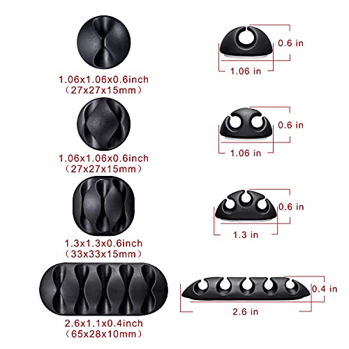 18 Pack Cable Clips Self Adhesive Cord Holders Ideal Cable Cords Management for Organizing Cable Wires Home, Office, Car, Desk Nightstand (18-Black)