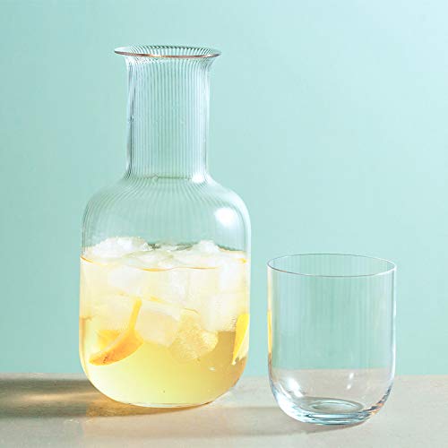 Sizikato 25 Oz Vertical Stripes Clear Glass Bedside Night Water Carafe with Tumbler Glass.