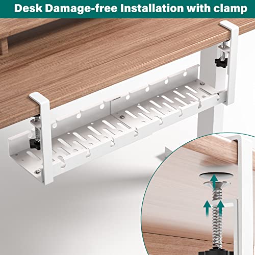 Under Desk Cable Management Tray,Retractable Cord Organizer for Desk,No Drill Cable Management for Glass Desk,Sturdy Metal Cable Management Under Desk with Clamp for Home Office
