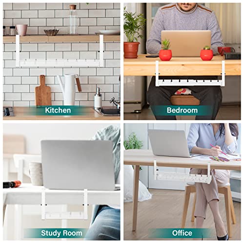 Under Desk Cable Management Tray,Retractable Cord Organizer for Desk,No Drill Cable Management for Glass Desk,Sturdy Metal Cable Management Under Desk with Clamp for Home Office