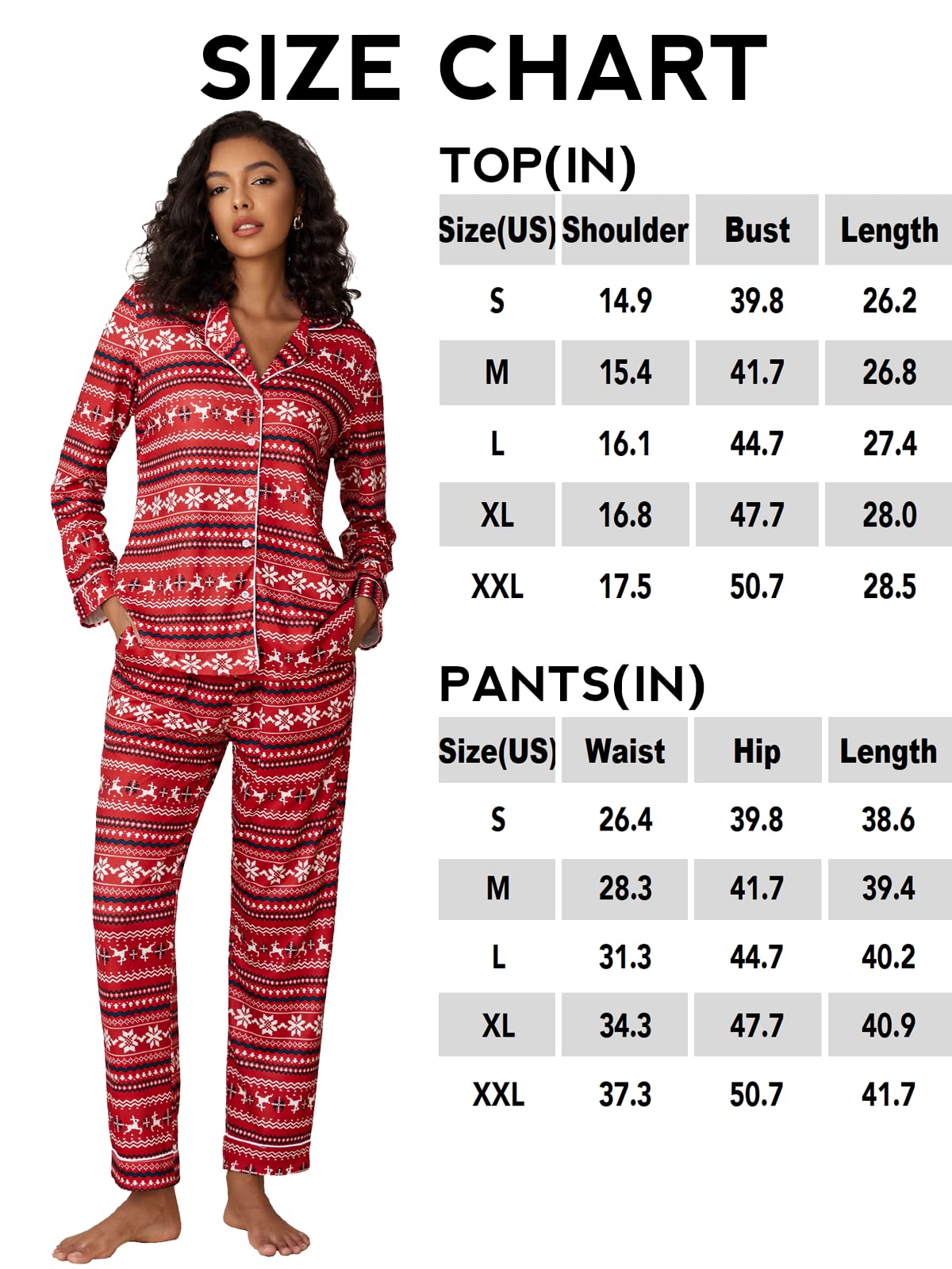 Ekouaer Pajama Set for Women Soft Button Down Top Sleep Sets Soft Cotton Sleepwear Christmas for Mom and Me Small,Christmas Pattern