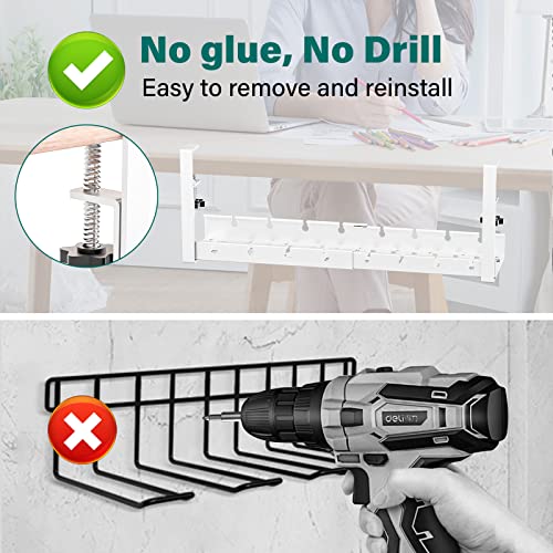 Under Desk Cable Management Tray,Retractable Cord Organizer for Desk,No Drill Cable Management for Glass Desk,Sturdy Metal Cable Management Under Desk with Clamp for Home Office