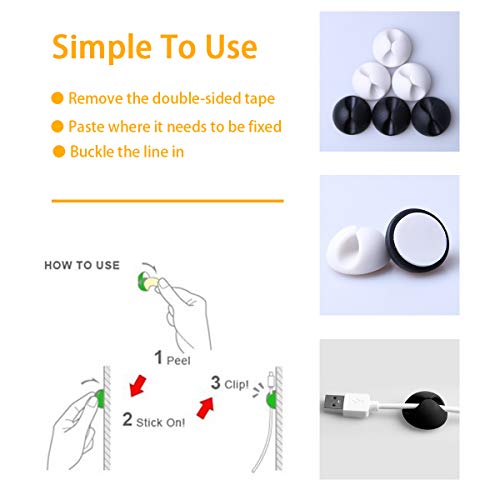 Cable Clips Organizer for Phone Charging Cable, Cable Holder Desktop,Cord Clips for Computer,Charging Cable,USB Cable,Mouse,Headphone Cable,Office, Nightstand,Table,Cubicle,ect.(3 Black+3 White)
