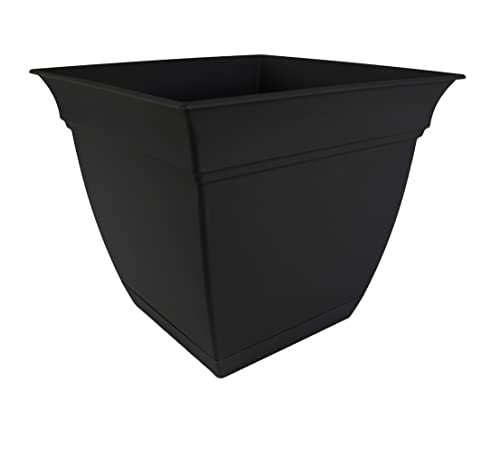 The HC Companies 12 Inch Eclipse Square Planter with Saucer - Indoor Outdoor Plant Pot for Flowers, Vegetables, and Herbs, Black