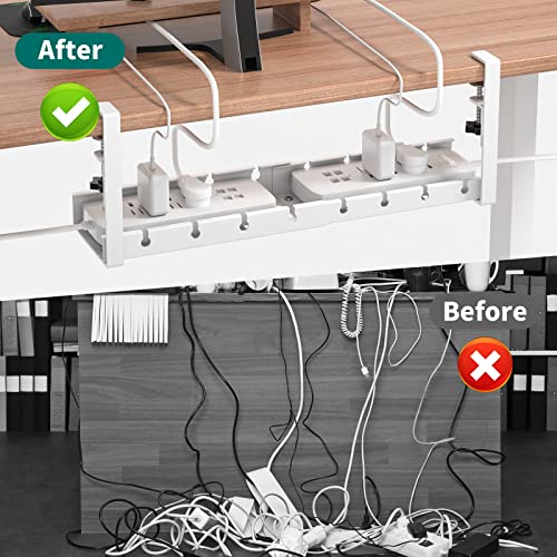 Under Desk Cable Management Tray,Retractable Cord Organizer for Desk,No Drill Cable Management for Glass Desk,Sturdy Metal Cable Management Under Desk with Clamp for Home Office