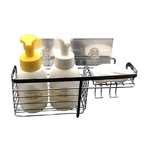 IRDFWH Adhesive Bathroom Shelf Organizer Shower Caddy Kitchen Storage Rack Wall Mounted No Drilling Stainless Steel Wire Basket Hook