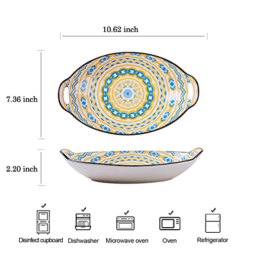 Miiibooo Dinner Plates Set of 4, 10 Inch Ceramic Plates, Microwave, Oven and Dishwasher Safe, Colorful Bohemian Style Dishes for Kitchen