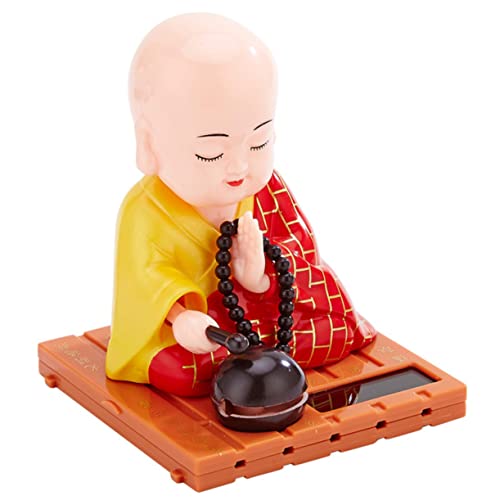 Tofficu 5pcs Dancing Shaking Interior Head Toys for Solar Statue Home Bobblehead Figure Figurines Powered Dashboard Toy Ornaments Doll Monk Car Decoration Buddha Decor Small Display