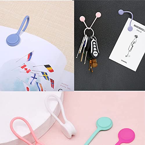 6pcs Silicone Magnetic Cable Ties 4.65" Twist Ties Enhanced Magnet Never Fall Off, Snap On Magnetic organizer Cord Holder for Bundling and Organizing, Holding Stuff, Book Markers, Fridge Magnets