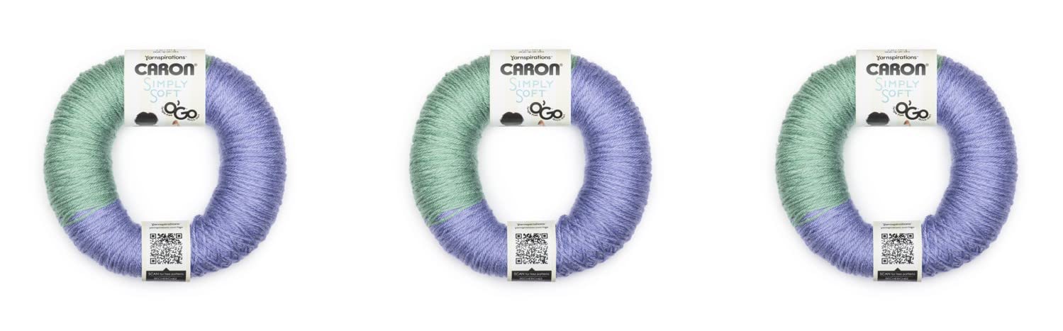 Caron Simply Soft O'Go Aqua Mist/Lavender Blue Yarn - 3 Pack of 140g/5oz - Acrylic - 4 Medium (Worsted) - 250 Yards - Knitting, Crocheting & Crafts