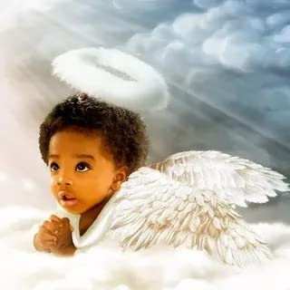 DIY 5D Diamond Painting by Number Kits African Angel Baby with Wing Paint with Full Drill Round Diamond Art Embroidery Cross Stitch Wall Decoration Festival Gift(35x35cm)