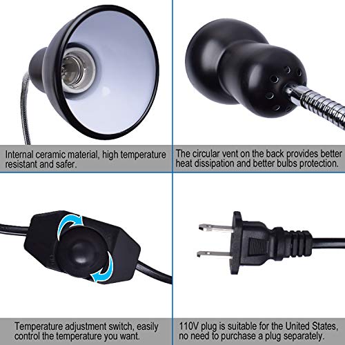 Cdipesp Reptile Heat Lamp UVA UVB Reptile Light Adjustable 50W Turtle Basking Spot Lamps for Aquatic Lizard Snake Chameleons Amphibians with 3 Bulbs