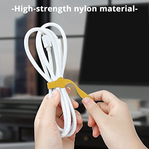 Jawflew 50 PCS Reusable Fastening Cable Ties, Microfiber Cloth 6-Inch Hook and Loop Cord Ties Multi-Purpose Cable Ties for Tablet Laptop PC TV Home Office Electronics Wire (Round head-Yellow)