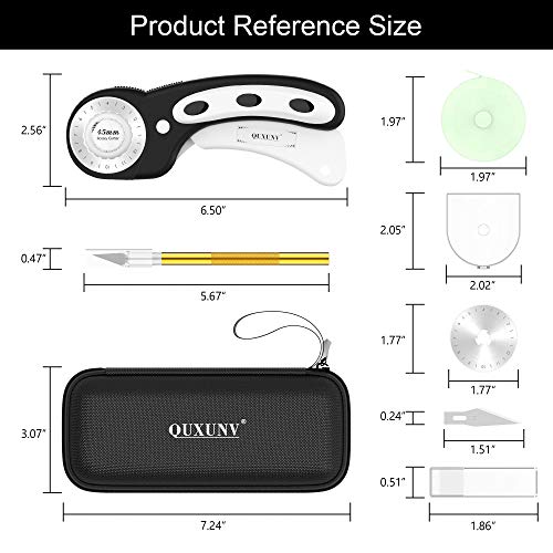 Rotary Cutter,Rotary Cutter for Fabric 45mm with Safety Lock Suitable for Cutting Fabric,Paper,Vinyl,Felt,Leather,Etc,Including Special Storage Box,6 Replacement Blades,Precision Knife,Tape Measure