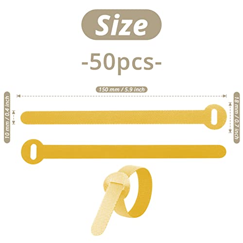 Jawflew 50 PCS Reusable Fastening Cable Ties, Microfiber Cloth 6-Inch Hook and Loop Cord Ties Multi-Purpose Cable Ties for Tablet Laptop PC TV Home Office Electronics Wire (Round head-Yellow)