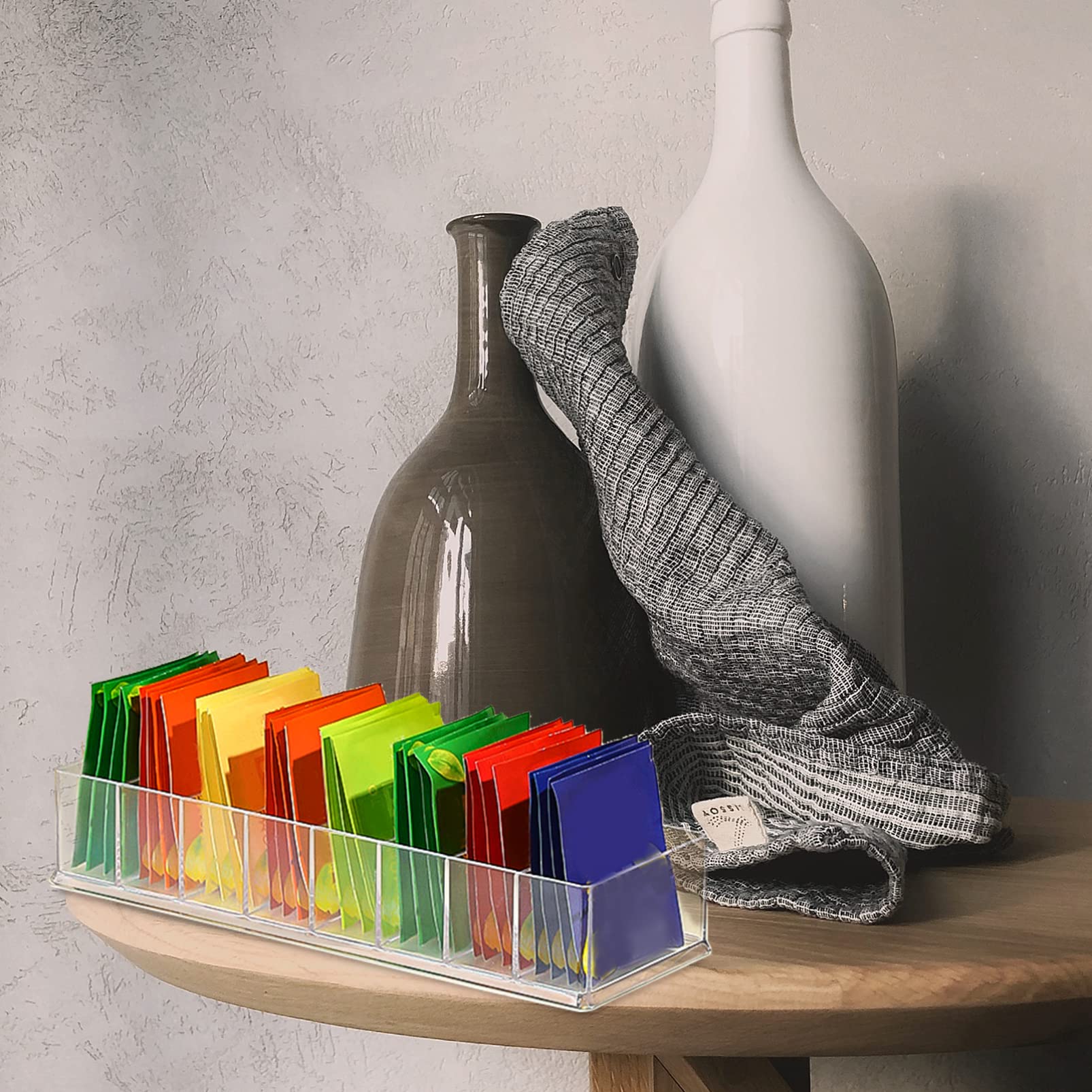 HEMOTON Tea Tea Bag Box Coffee Station Organizer Coffee Bar Box Tea Bag Organizer Holder Countertop Divided Storage Container for Beverage Sugar Sweeteners Tea Bags Organizer