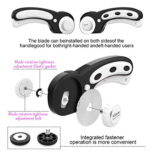 Rotary Cutter,Rotary Cutter for Fabric 45mm with Safety Lock Suitable for Cutting Fabric,Paper,Vinyl,Felt,Leather,Etc,Including Special Storage Box,6 Replacement Blades,Precision Knife,Tape Measure
