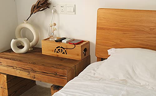 Extra Large Cable Management Box with Lid, Bamboo Cable Box for Cords, Power Strips or Surge Protectors, Hide Loose Wires Behind TVs, Home, Computers, Office Desks by HTB