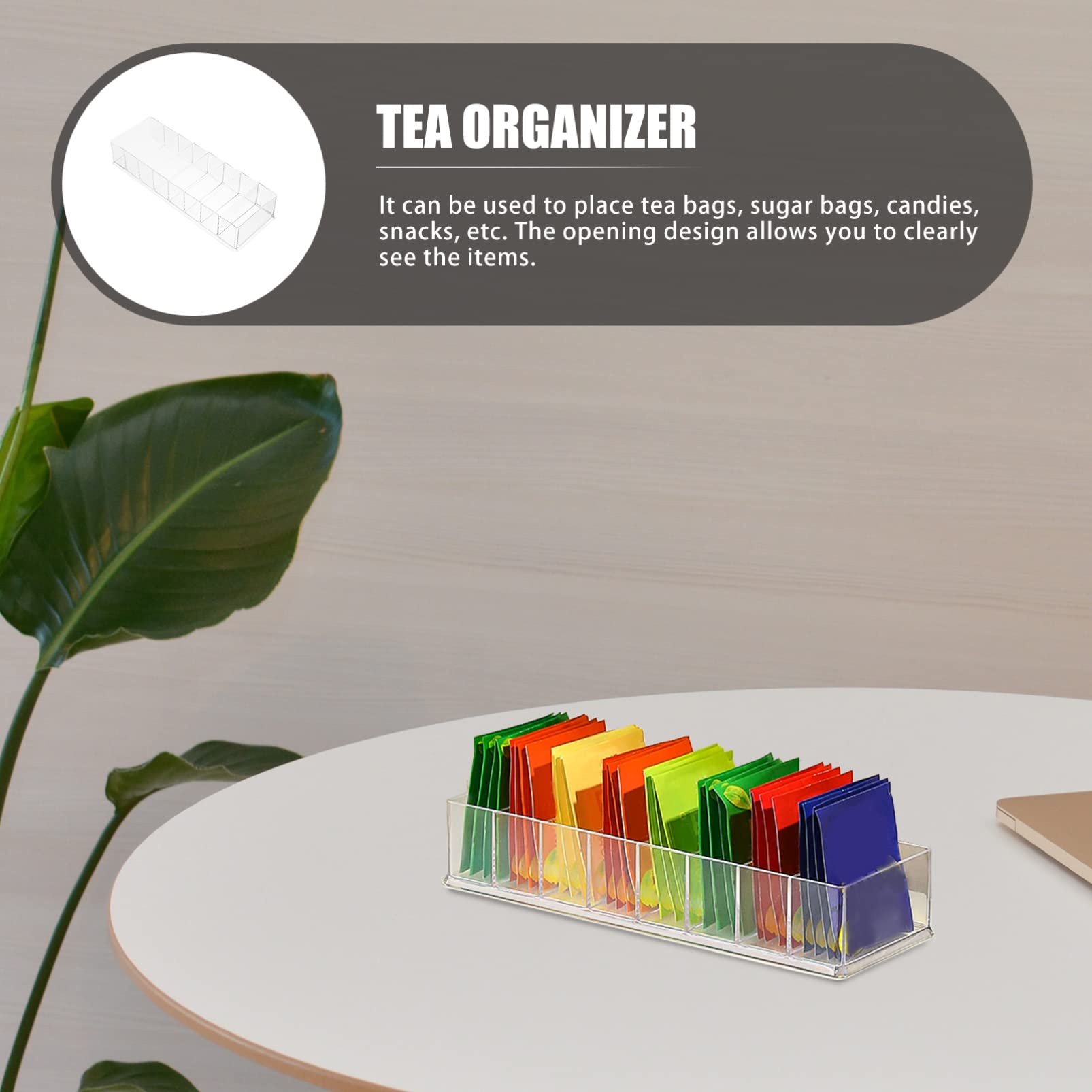 HEMOTON Tea Tea Bag Box Coffee Station Organizer Coffee Bar Box Tea Bag Organizer Holder Countertop Divided Storage Container for Beverage Sugar Sweeteners Tea Bags Organizer
