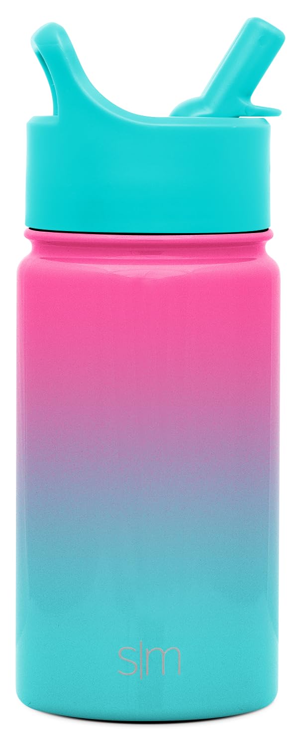 Simple Modern Kids Water Bottle with Straw Lid | Insulated Stainless Steel Reusable Tumbler for Toddlers, School | Summit Collection | 14oz, Sorbet