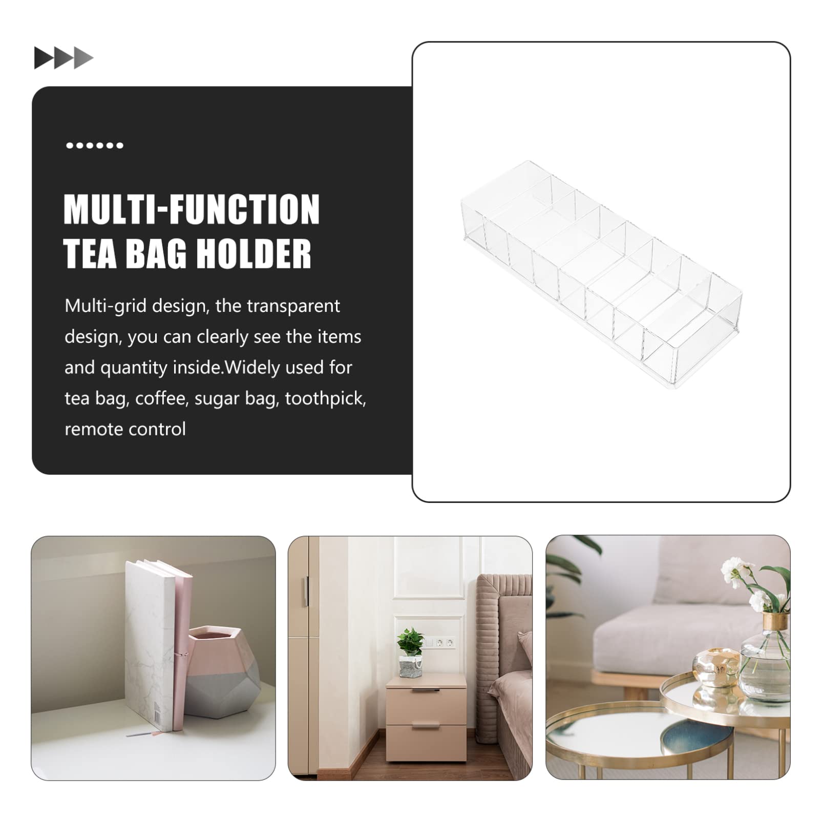 HEMOTON Tea Tea Bag Box Coffee Station Organizer Coffee Bar Box Tea Bag Organizer Holder Countertop Divided Storage Container for Beverage Sugar Sweeteners Tea Bags Organizer