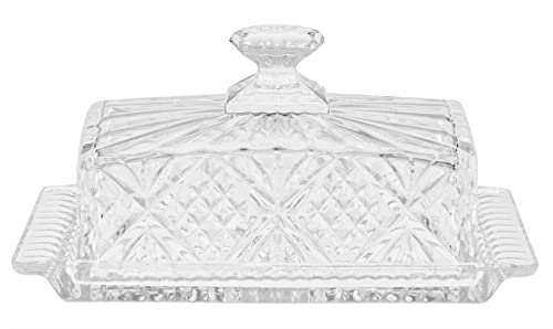 HOME-X Crystal Butter Dish with Lid, Real Crystal Covered Dish, Butter Holder for Serving and Storage, 8"L x 3 œ" W x 4' H, Crystal