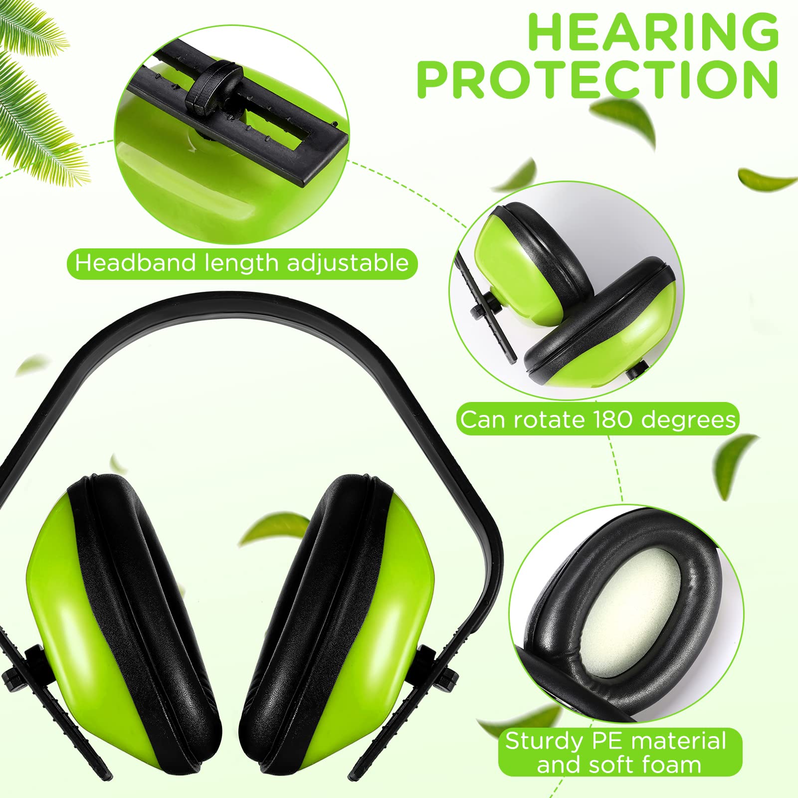 Maitys 6 Pcs Soundproof Earmuffs Hearing Protection Headphones Adjustable Padded Defender Noise Reduction Earplug for Kids (Green)