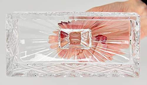 HOME-X Crystal Butter Dish with Lid, Real Crystal Covered Dish, Butter Holder for Serving and Storage, 8"L x 3 ½" W x 4' H, Crystal