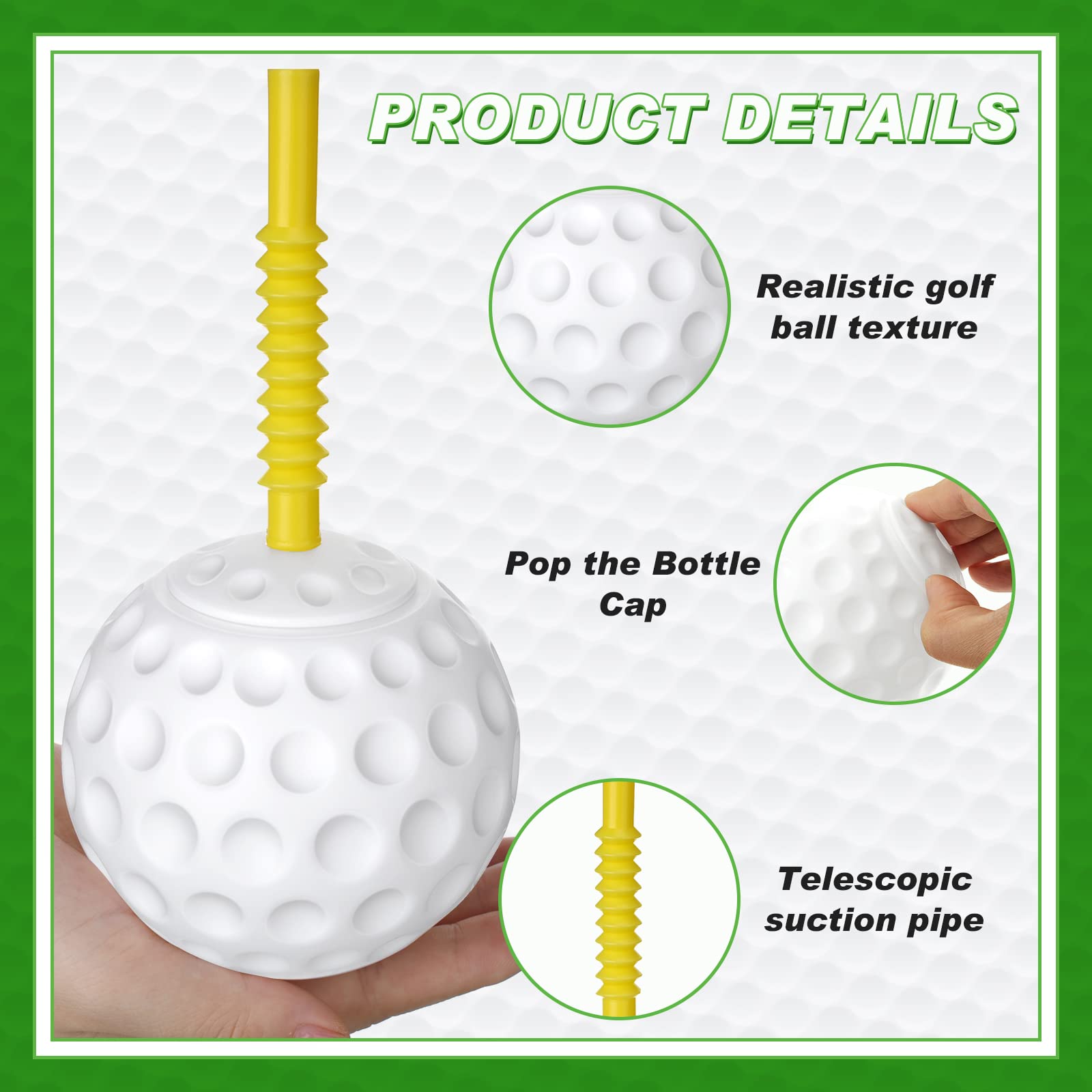 Golf Ball Cups with Lid and Straw - 14 oz Plastic Party Favors, Shaped Decorations for Drinking, Themed Parties (12)