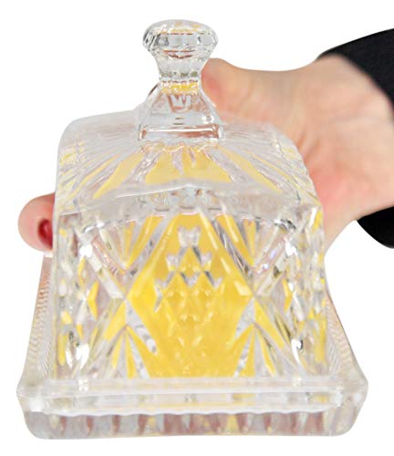 HOME-X Crystal Butter Dish with Lid, Real Crystal Covered Dish, Butter Holder for Serving and Storage, 8"L x 3 ½" W x 4' H, Crystal