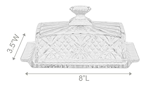 HOME-X Crystal Butter Dish with Lid, Real Crystal Covered Dish, Butter Holder for Serving and Storage, 8"L x 3 ½" W x 4' H, Crystal