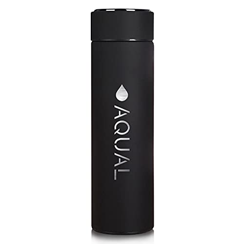 Aqual 17 Fl Oz500ml Stainless Steel Water Bottle with LED Temperature Display-Double Wall Vacuum Insulated | Leak Proof Keep Cold 24 Hrs and Warm 12 Hrs | Varied Colors Thermo Travel Modern Mug(Black)