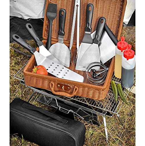CYXI Grill Accessories, BBQ Tools Set, Grilling Tools Stainless Steel Grill Utensils,Portable Grilling Utensil Kit,for Travel, Picnics, RVs, Camping, BBQs, Parties (Size : 14pcs)