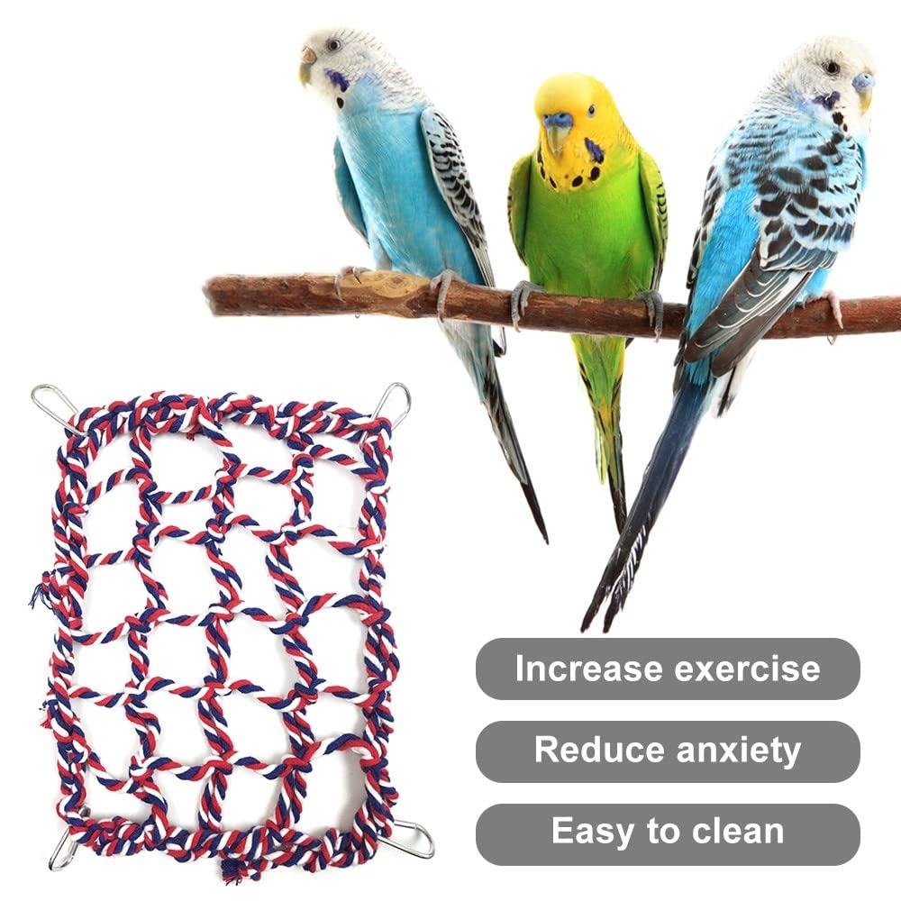 MiOYOOW Pet Climbing Rope Net, Rat Bird Climbing Rope Net Hamster Activity Toy with 4 Metal Hooks for Hamster Mouse Ferret Gerbil Chinchilla Play