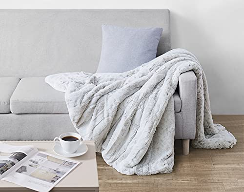 Christian Siriano - Luxurious Snow Leopard Fur Filled Grey Throw (60" x 70") - Gift Box Included - Perfect for Gifting Friends & Family