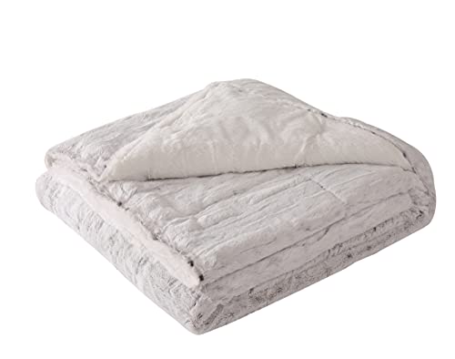 Christian Siriano - Luxurious Snow Leopard Fur Filled Grey Throw (60" x 70") - Gift Box Included - Perfect for Gifting Friends & Family