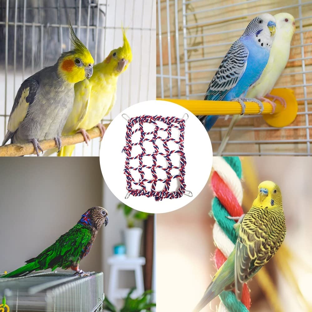 MiOYOOW Pet Climbing Rope Net, Rat Bird Climbing Rope Net Hamster Activity Toy with 4 Metal Hooks for Hamster Mouse Ferret Gerbil Chinchilla Play