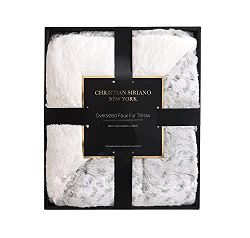 Christian Siriano - Luxurious Snow Leopard Fur Filled Grey Throw (60" x 70") - Gift Box Included - Perfect for Gifting Friends & Family