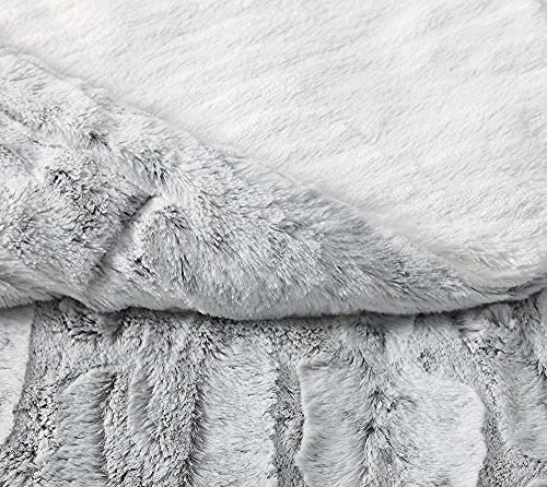 Christian Siriano - Luxurious Snow Leopard Fur Filled Grey Throw (60" x 70") - Gift Box Included - Perfect for Gifting Friends & Family